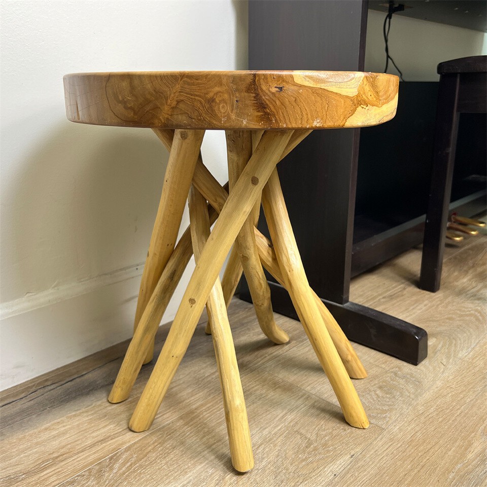 Teak Wood Branch End Table Rustic Side Table Small Accent Table Plant ...
