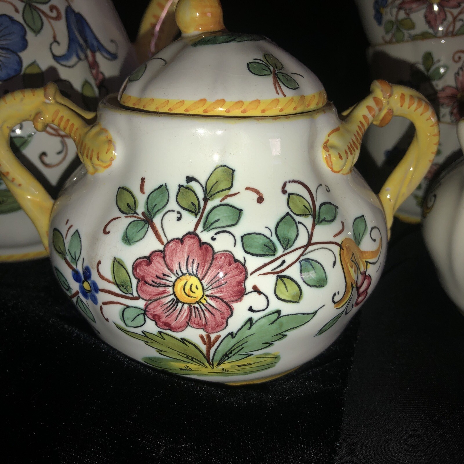 Deruta Tea set, tea/coffee pot, 5 cups/saucers, sugar, creamer, VTG ...