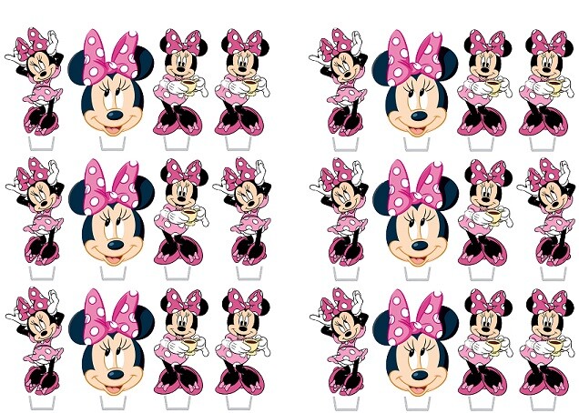 24 Minnie Mouse Stand Up Cup Cake Toppers Edible Birthday Party ...