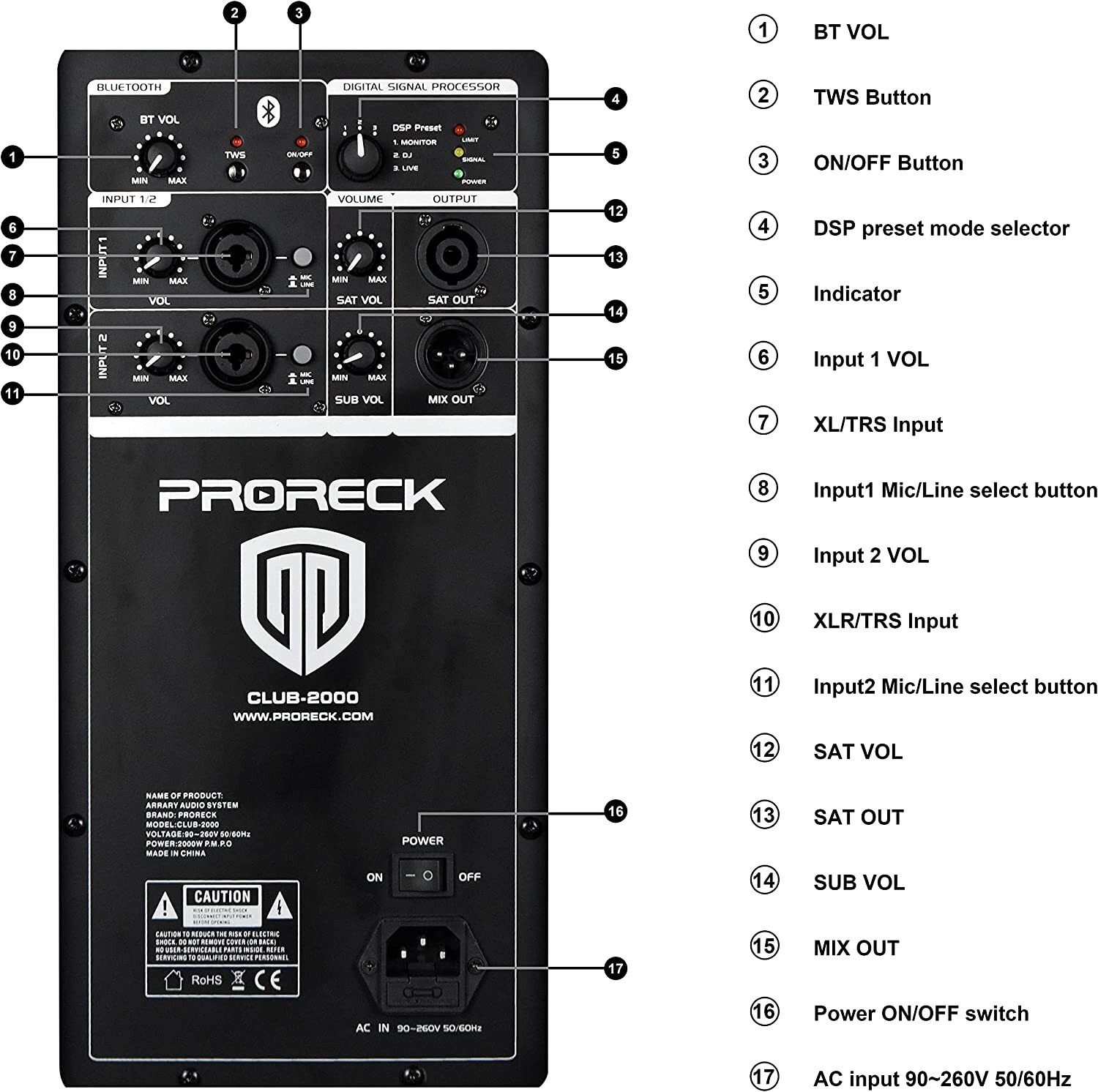 PRORECK CLUB 2000 10-inch 1000W Powered Loud PA System With Bluetooth ...