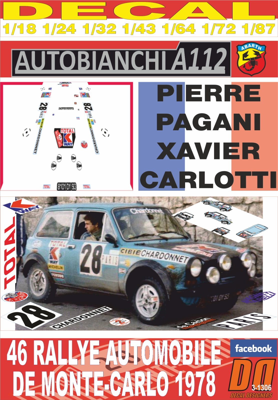 DECAL AUTOBIANCHI A112 ABARTH P.PAGANI R.MONTECARLO 1978 89th (04) | eBay