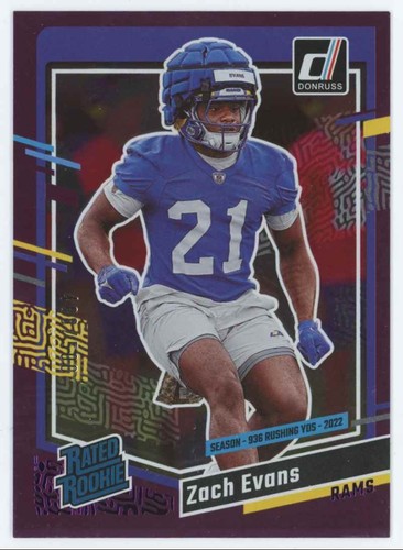 2023 Donruss Rated Rookie Purple Zach Evans RC 488/500 Los Angeles Rams ...