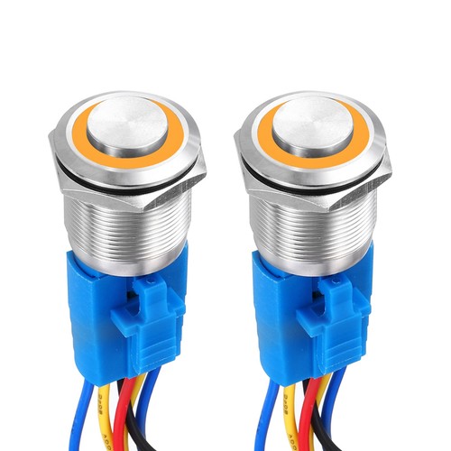 2pcs 7/8" Latching Push Button Switch Domed Head 5A 12-24V 6 Pin Yellow ...