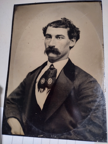 Victorian 5" x 7" Tin Type Photo Handsome Man With Fancy Tie With 2 ...