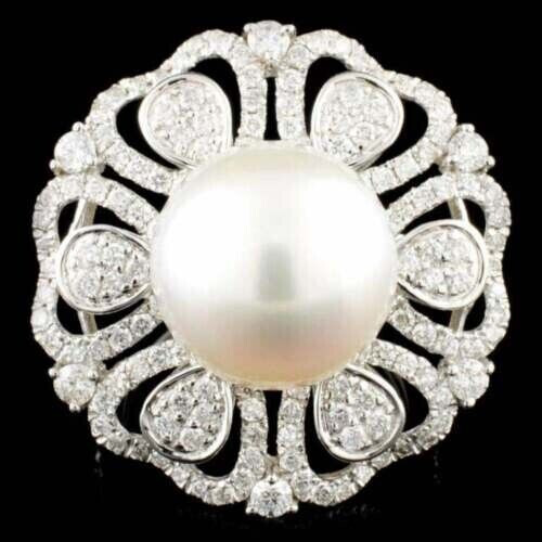 Gorgeous Large Round Cut White Lab Created Pearl Flower Design Women's ...