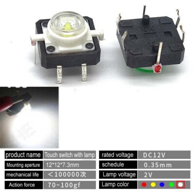 100PCS 12mm LED Illuminated Momentary Tap/Touch Switch Tactile Push ...