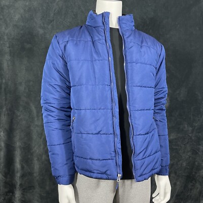 SURPLUS Puffer Jacket Men’s, Blue Zipper Filled High Neck Winter Coat ...
