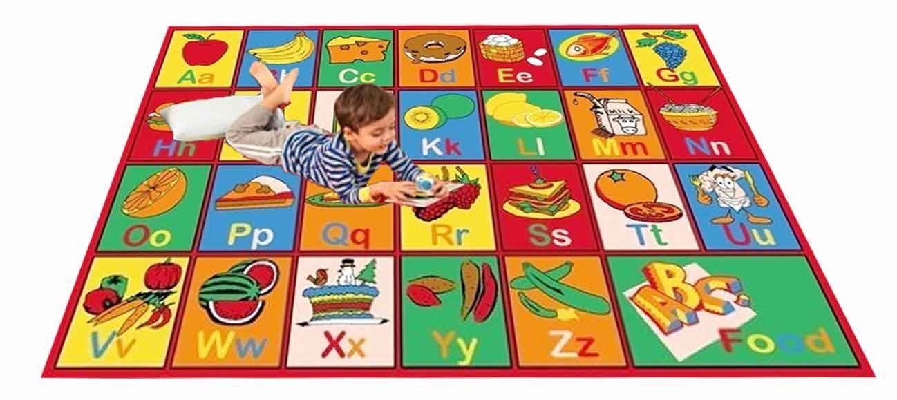 Mybecca Kids Rugs 3 x 5 Alphabet Fruit Educational ABC FOOD NON SKID ...