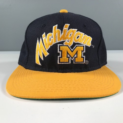 Vintage University of Michigan Fitted Hat 6 7/8 Maize Blue Script Block ...