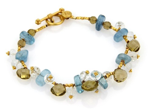 Laura Gibson 22k Gold & Multi-Color Beaded Cluster Gemstone Toggle ...