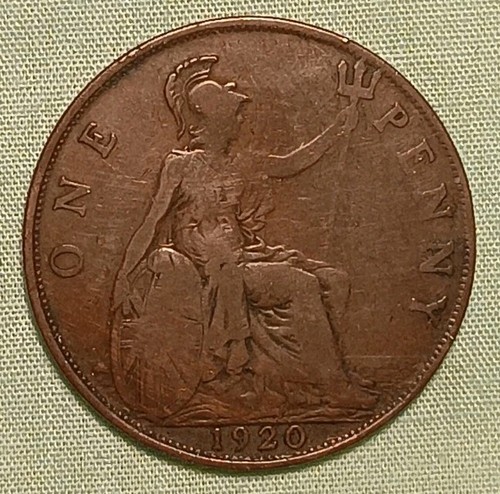 1920 UK Great Britain British One 1 Penny George V Coin Fine Condition ...
