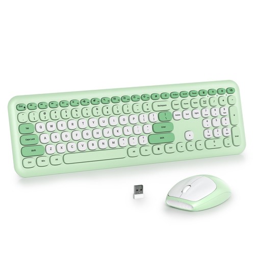 Gradient Green Wireless Keyboard and Mouse Combo Set 2.4GHz Retro ...