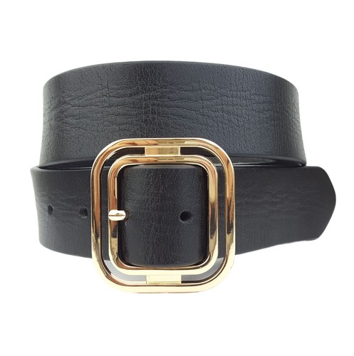 Gold Square Buckle in Genuine Leather belt | eBay