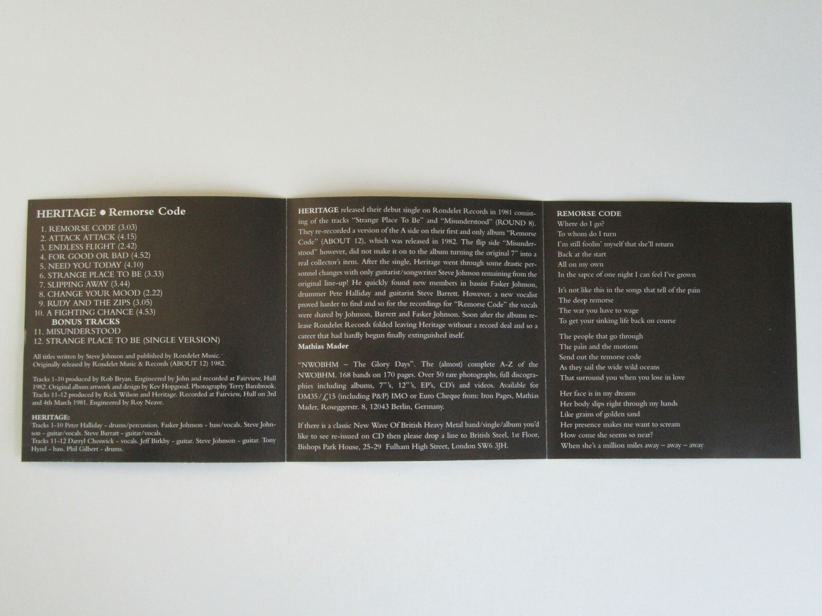 HERITAGE Remorse Code 1982 RARE OOP NWOBHM ORIGINAL 1st PRESS CD ...