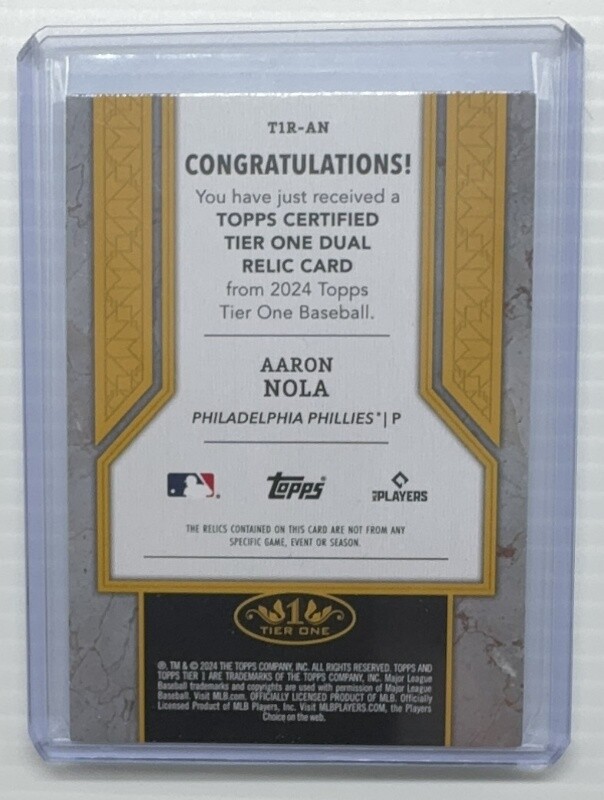 2024 Topps Tier One Aaron Nola Dual Game Used Jersey #66/99 #T1R-AN ...