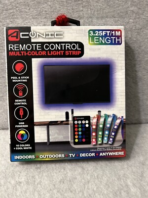 ACONIC Remote Control Multi-Color Light Strip Indoor/Outdoor 3.25 Ft/1M ...