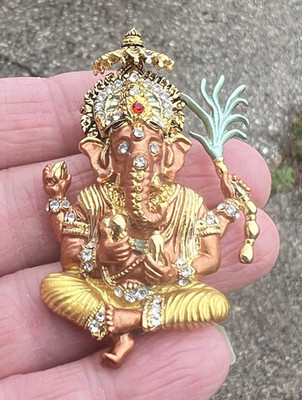 Hindu Ganesha Elephant Headed God Rhinestone Enamel Pin Brooch Pendant ...