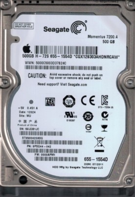 Seagate ST9500420ASG P/N: 9PSG44-042 F/W: 0009APM1 WU 5VJ MAC 655-1554D ...