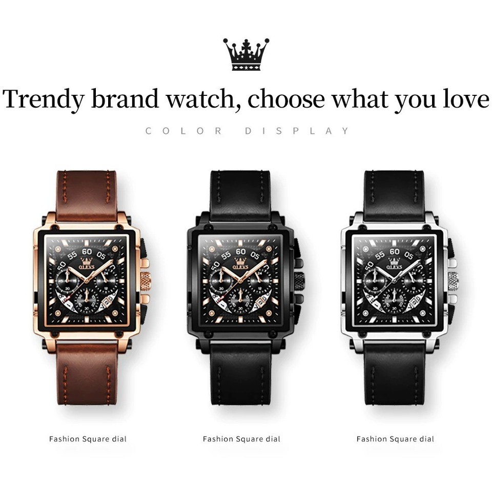 OLEVS Waterproof Sports Watches Men Quartz Leather Watch Luminous ...