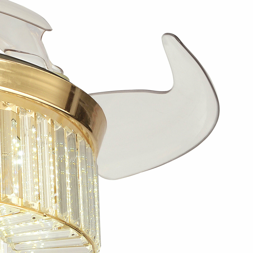 42" Invisible LED Ceiling Fan Light Crystal Retractable Chandelier Lamp ...