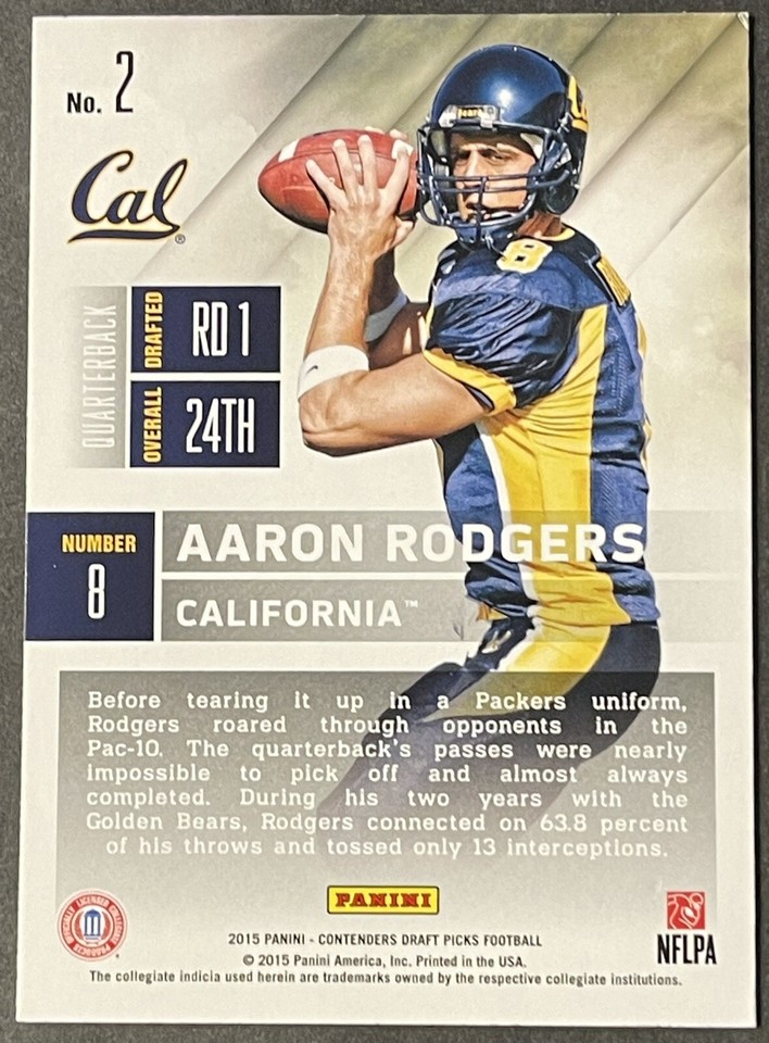 2015 Panini Contenders Draft Picks #2 Aaron Rodgers - California Golden ...
