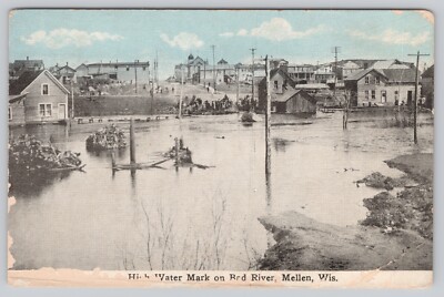 HIGH WATER MARK ON BAD RIVER, MELLEN WISCONSIN FLOODING POSTCARD ...