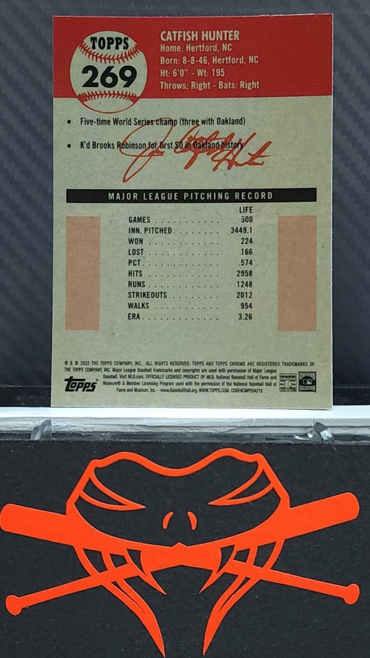 Catfish Hunter 2022 Topps Chrome Anniversary #269 - Athletics | eBay