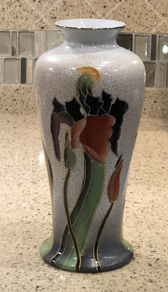 RARE ROZANE WARE WOODLAND IRIS 10.25” VASE ART DECO Speckled 1930’s ...