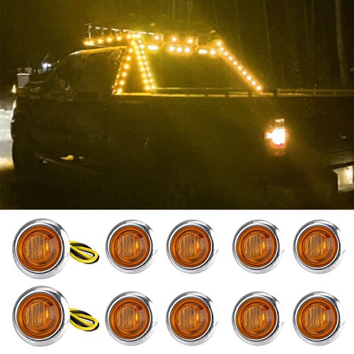 10Pcs 12V 3/4" Amber Bullet Stainless Base Truck Trailer Side Marker ...