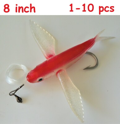 1-10 pcs 8" Rigged Red Flying Fish Mahi,Tuna, Marlin Lure Yummy Flyer ...