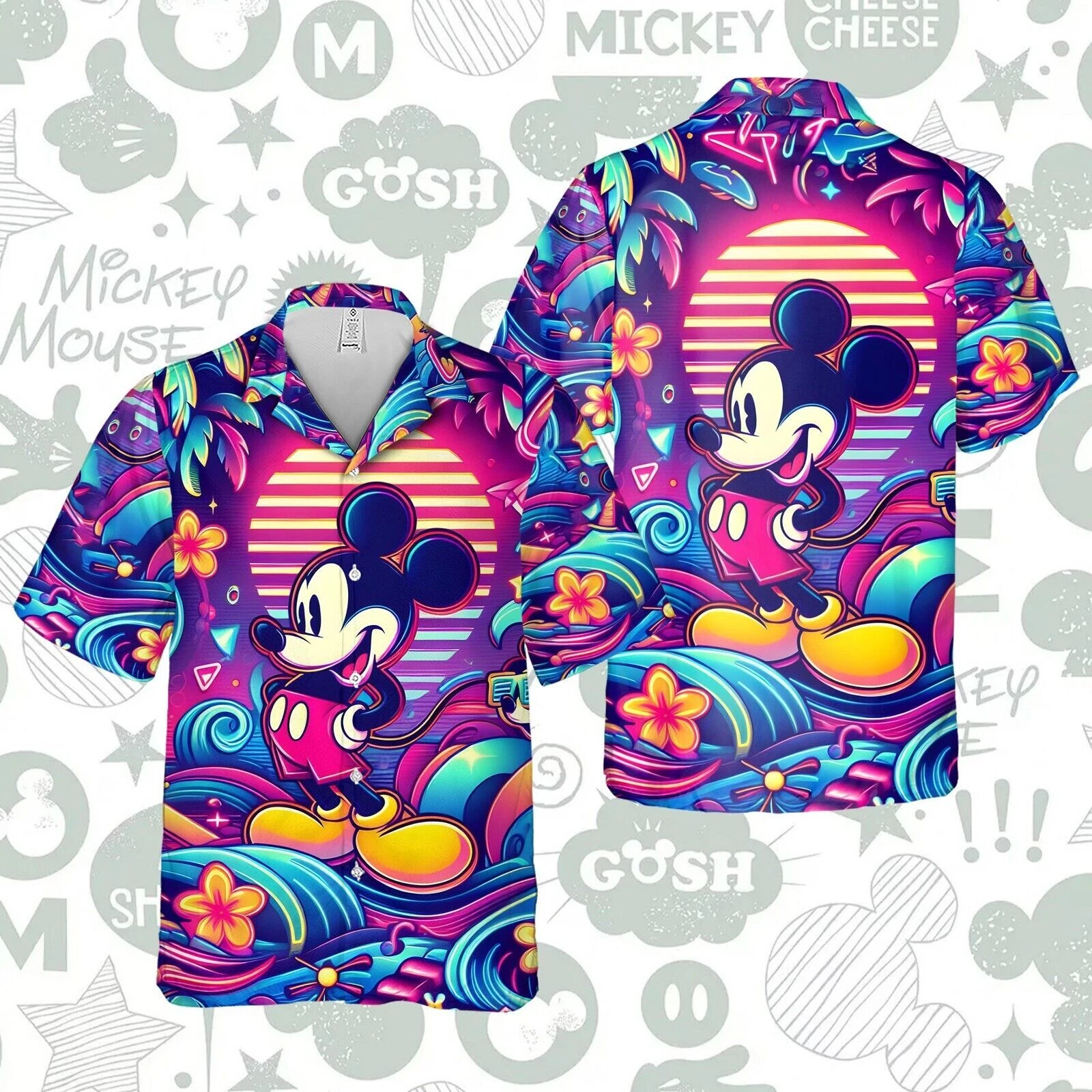 Retro Beach Mickey Mouse Disney Cartoon Themed Colorful Aloha Hawaiian ...