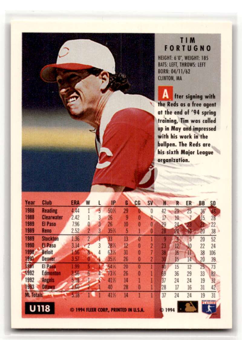 1994 Fleer Update #U118 Tim Fortugno Cincinnati Reds Baseball Cards ID ...