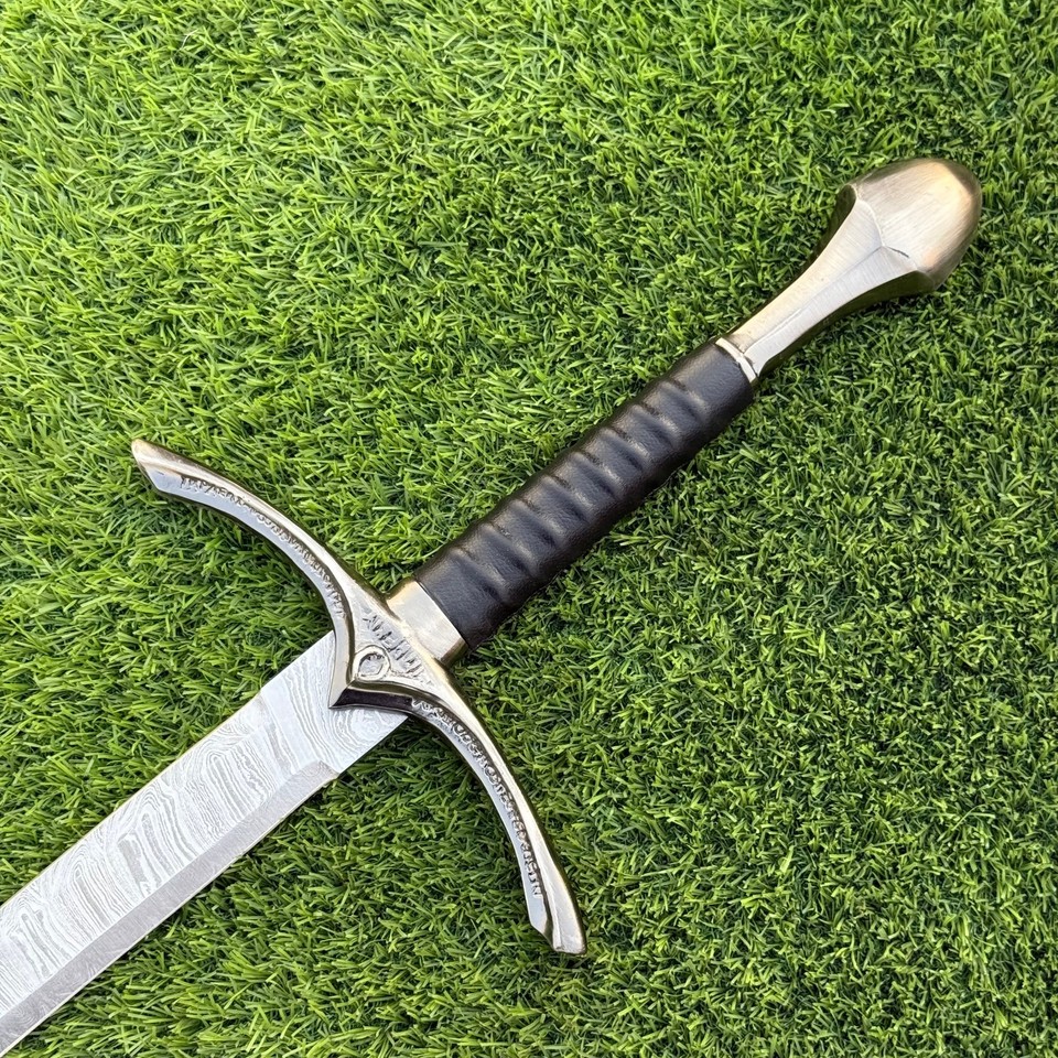35" Handmade Damascus Steel Double Edge Sword, Medieval Battle Ready ...