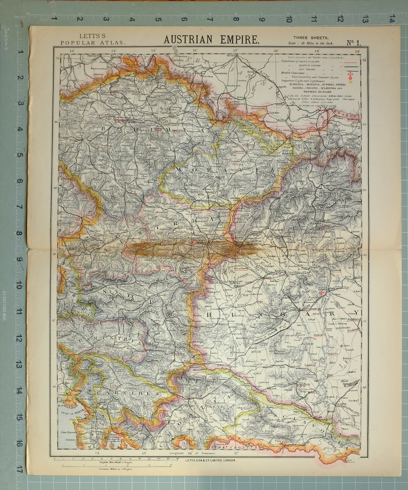 1883 LETTS MAP AUSTRIAN EMPIRE BOHEMIA MORAVIA AUSTRIA HUNGARY CROATIA ...