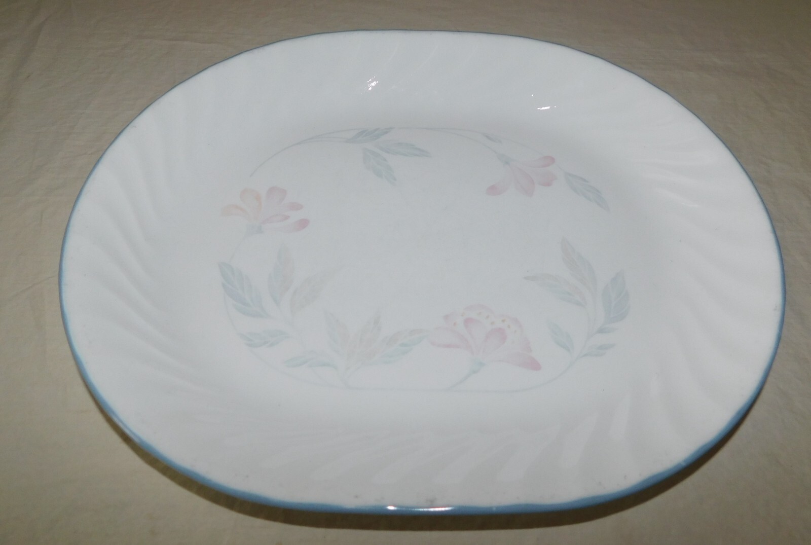 Corelle Pink Trio White Swirl Blue Rim Oval Platter | eBay