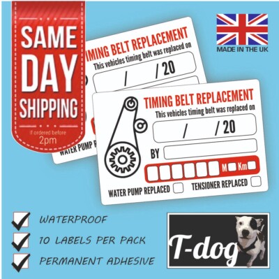10 x Timing Belt Replacement Stickers - 76mm x 51mm - Cam Belt ...