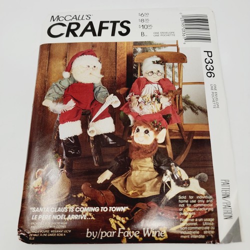 McCall's P336 Crafts Christmas Holiday Santa Mrs. Claus Elf Doll ...
