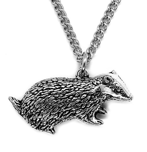 Badger Pendant with a Chain Necklace in a Grey Burlap Pouch | eBay UK