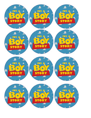 set of 12 boy story, edible paper, cupcake cookie toppers CHOOSE SIZE ...
