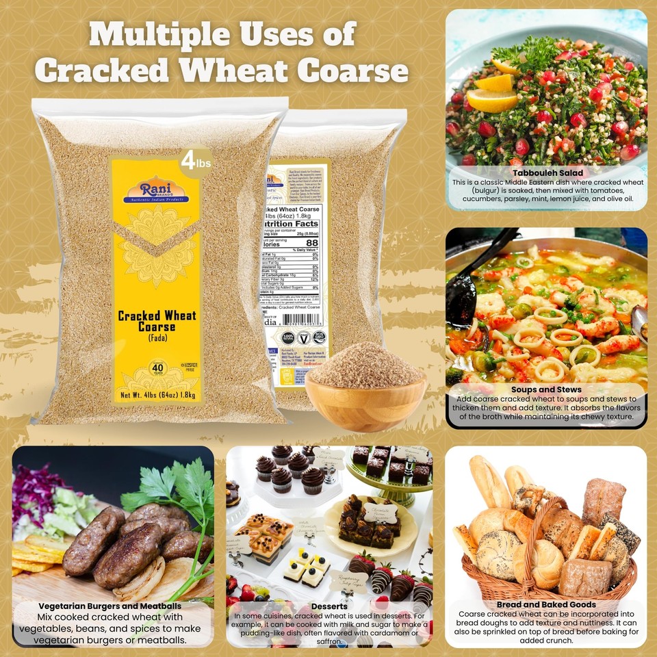 Rani Cracked Wheat Coarse (Fada / Commonly called Bulgur #2) 64oz (4lbs ...