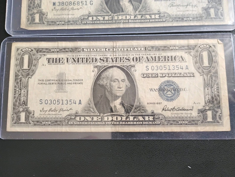 Two 1935+ Three 1957 $1 Dollar Silver Certificate Note Dollar Bills ...
