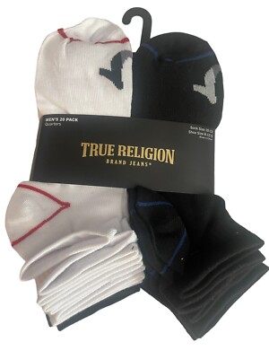 True Religion Mens Crew Socks & Low Cut Packs 20 Socks White/Black Size ...