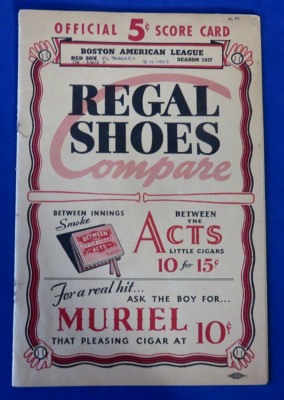 1937 RED SOX vs NY YANKEES BASEBALL SCORECARD PROGRAM ~ Lou Gehrig Home ...