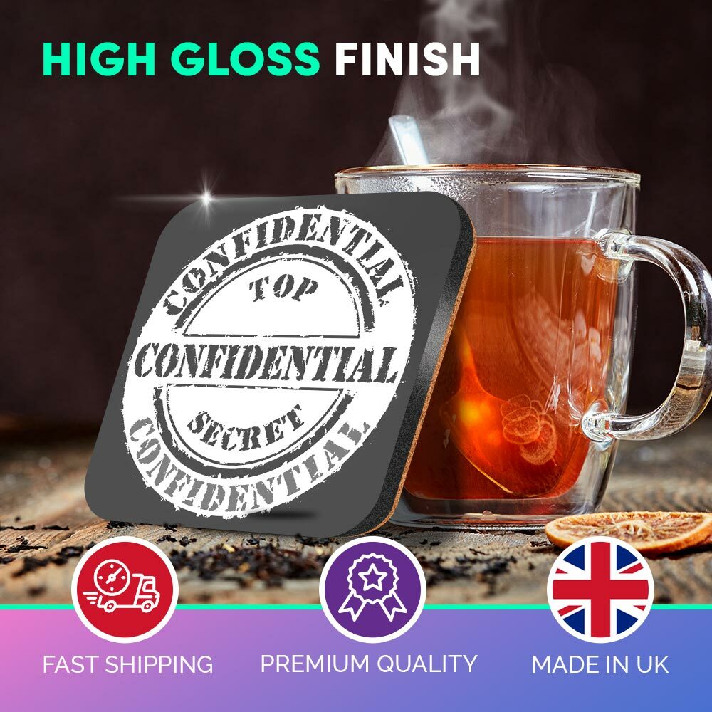 2 x Boxed Square Coasters - BW - Confidential Top Secret Girls Stamp ...