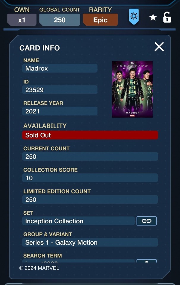 Topps Marvel Collect Digital 2021 Inception MADROX Galaxy Motion 250cc ...