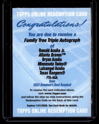 2023 Bowman's Best Family Tree Triple Auto Ronald Acuna Bryan Luisangel ...
