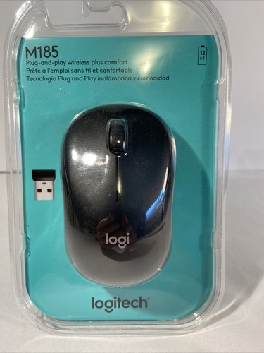 New Logitech M185 Compact Wireless Optical Mouse Swift Grey Plug-and ...