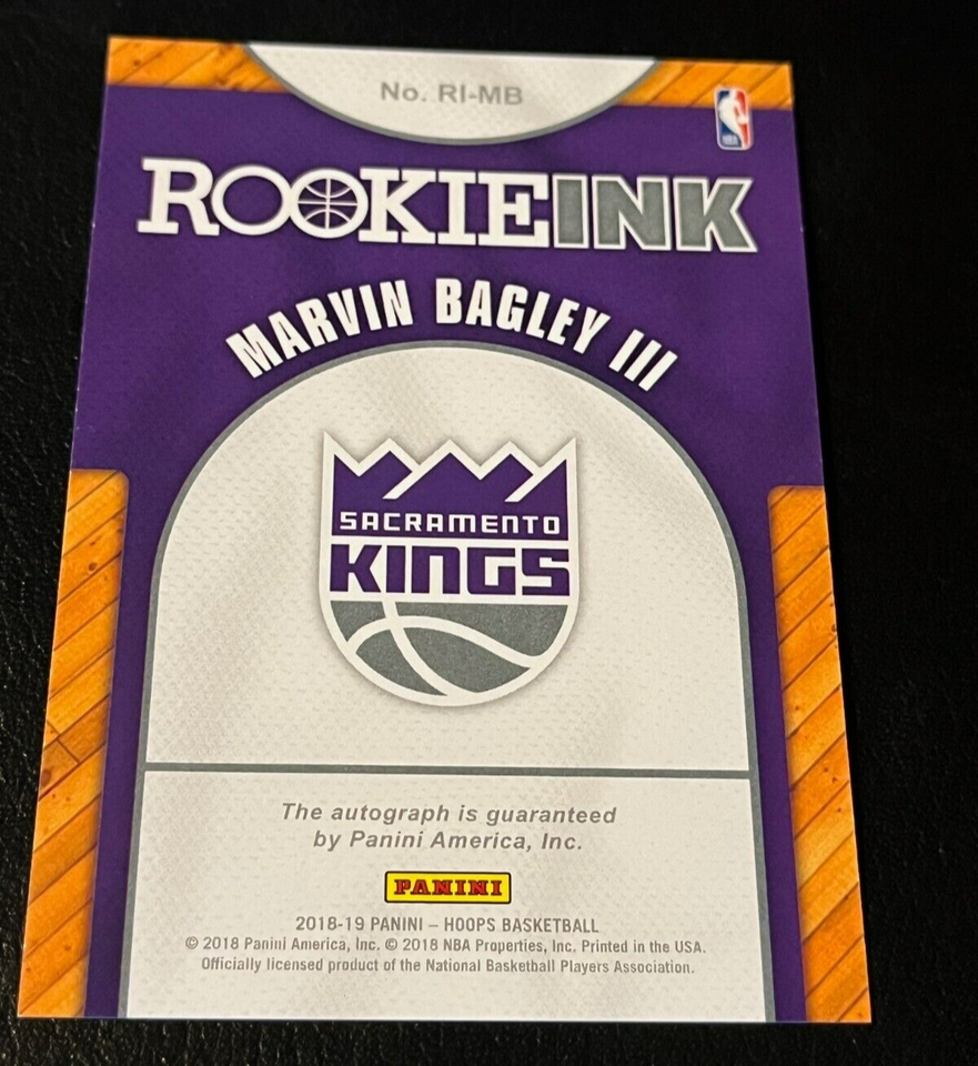 2018-19 Panini NBA Hoops Rookie Ink Marvin Bagley III #RI-MB Rookie ...
