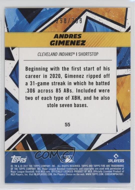 2021 Topps Fire Orange /299 Andres Gimenez #55 Rookie RC 2u3 | eBay