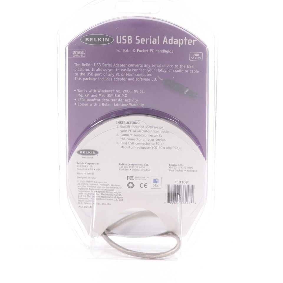 Belkin USB Serial Adapter Universal Compatible F5U109 Convert any USB ...